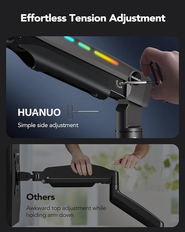 HUANUO SS43 Single Monitor Arm with RGB – Heavy-Duty Mount for 27''–49 ...
