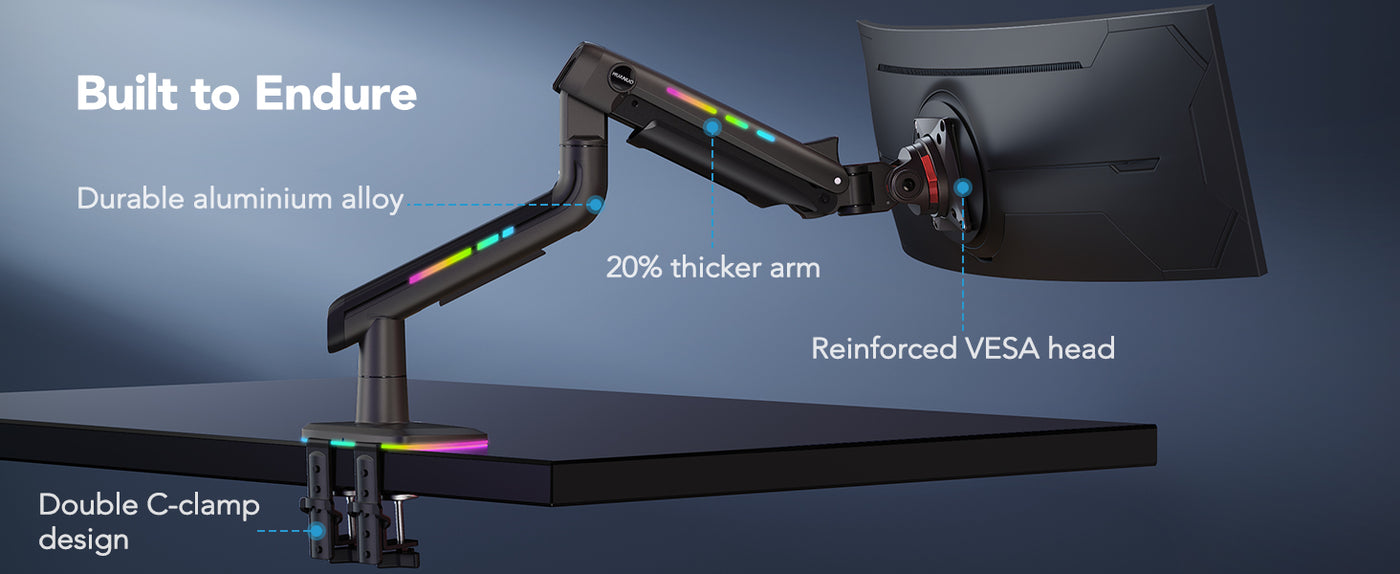 HUANUO SS43 Single Monitor Arm with RGB – Heavy-Duty Mount for 27''–49 ...
