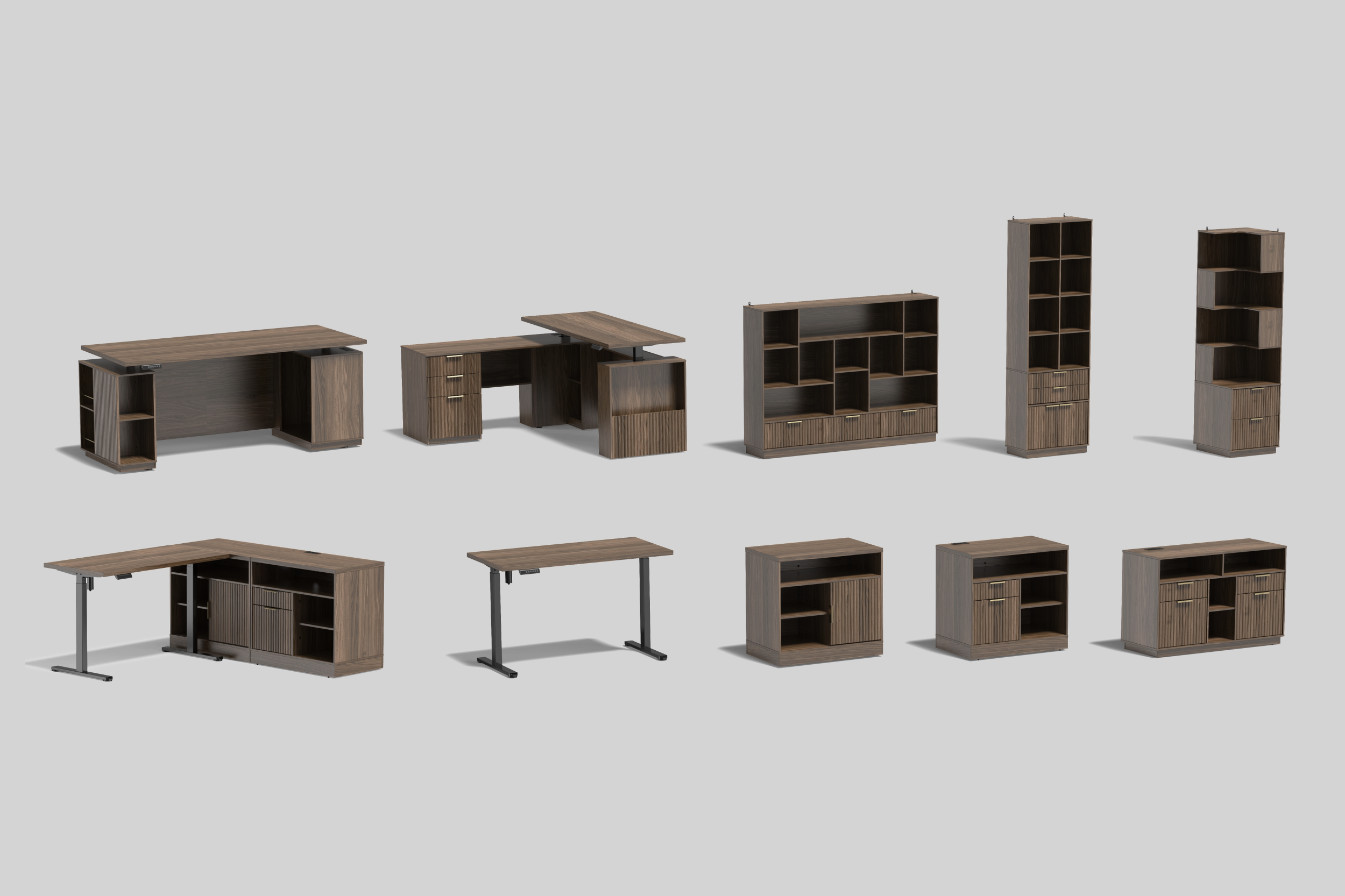 67-Inch Desk + 60-Inch Bookshelf Bundle (Rattan, Black) – HUANUO